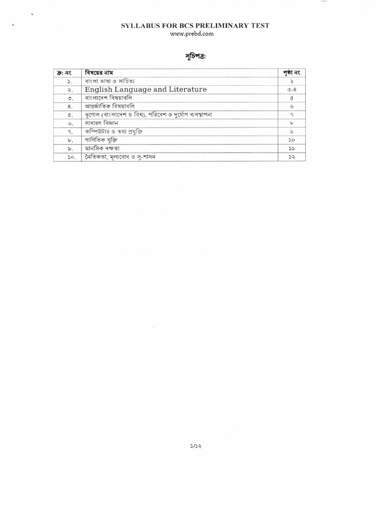 50th BCS Preliminary Syllabus 2025 | PDF