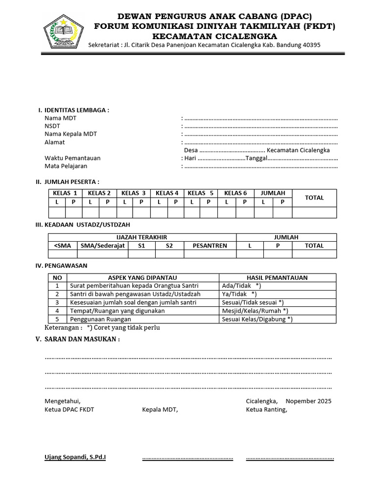 Monitoring PAS MDT Cicalengka 2025/2026 | PDF
