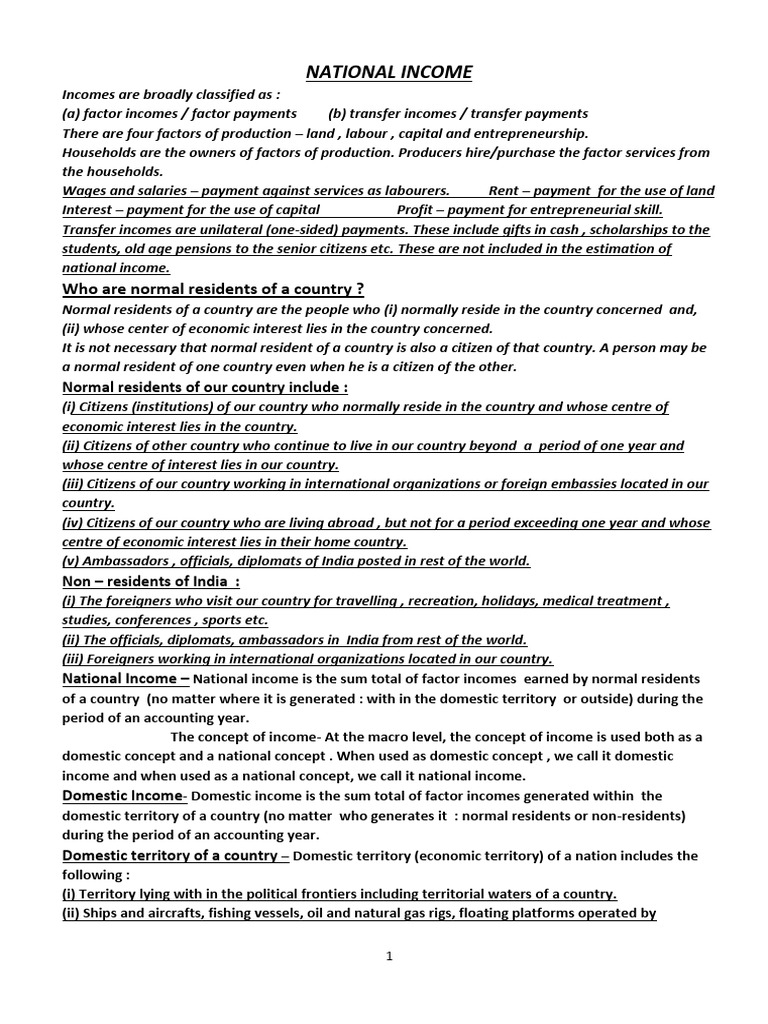 National Income Theory Complete Notes (Very Important) For Class XII ...