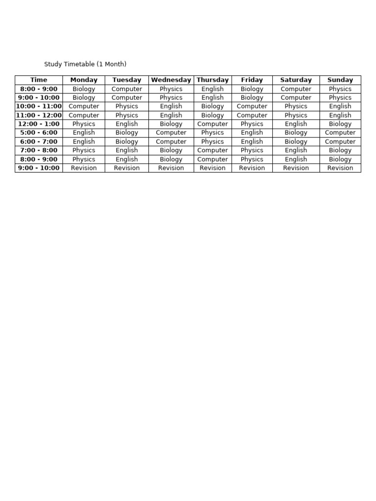 Timetable | PDF