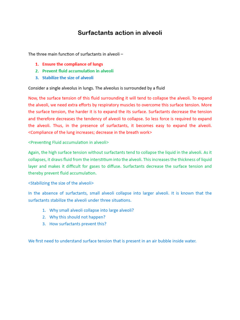 Surfactants Action in Alveoli | PDF | Surface Tension | Soft Matter