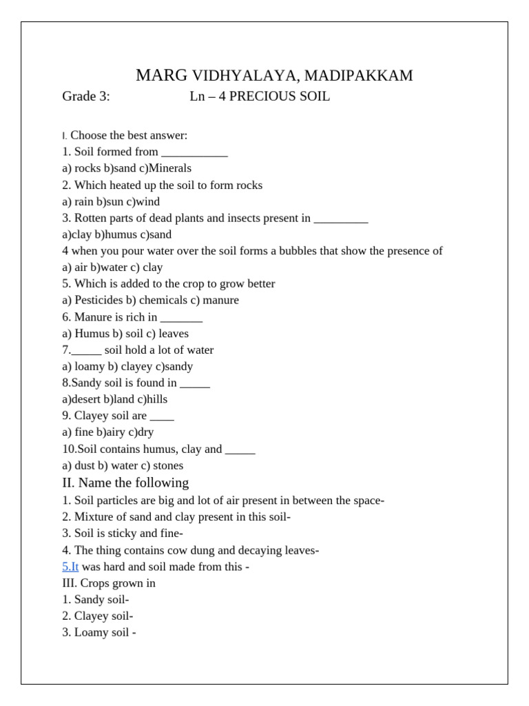 Grade 3 Soil Science Quiz | PDF