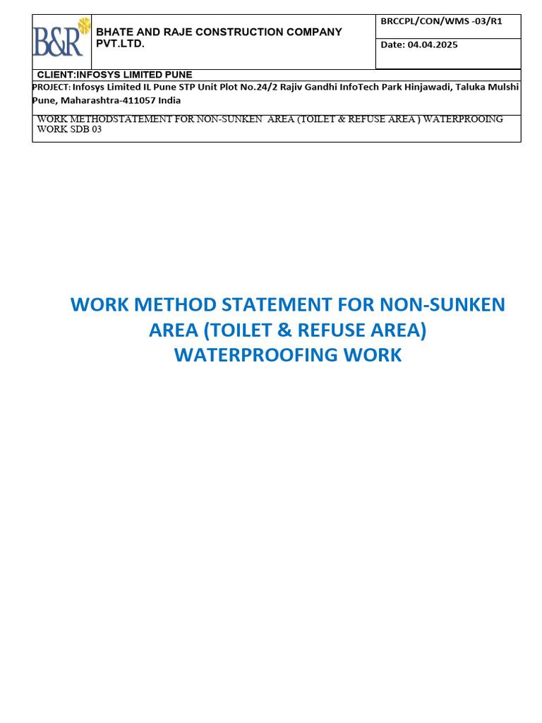 Waterproofing Method Statement for Toilets | PDF | Concrete | Mortar ...