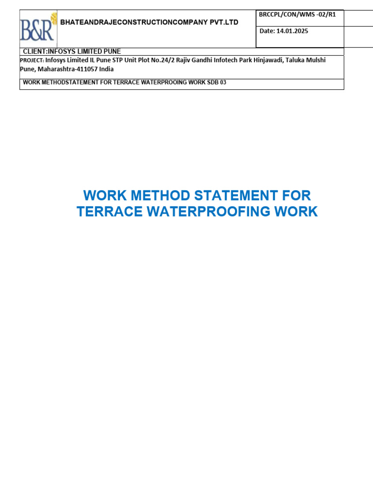 Terrace Waterproofing Method Statement | PDF | Concrete | Mortar (Masonry)
