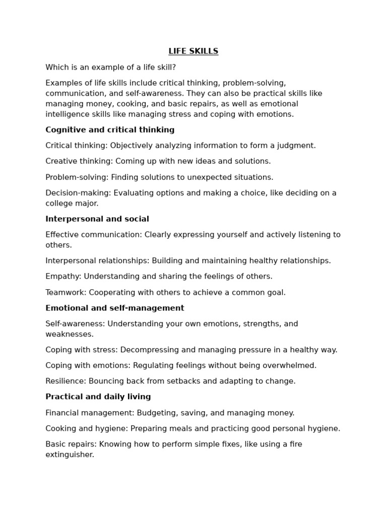 Essential Life Skills for Success | PDF