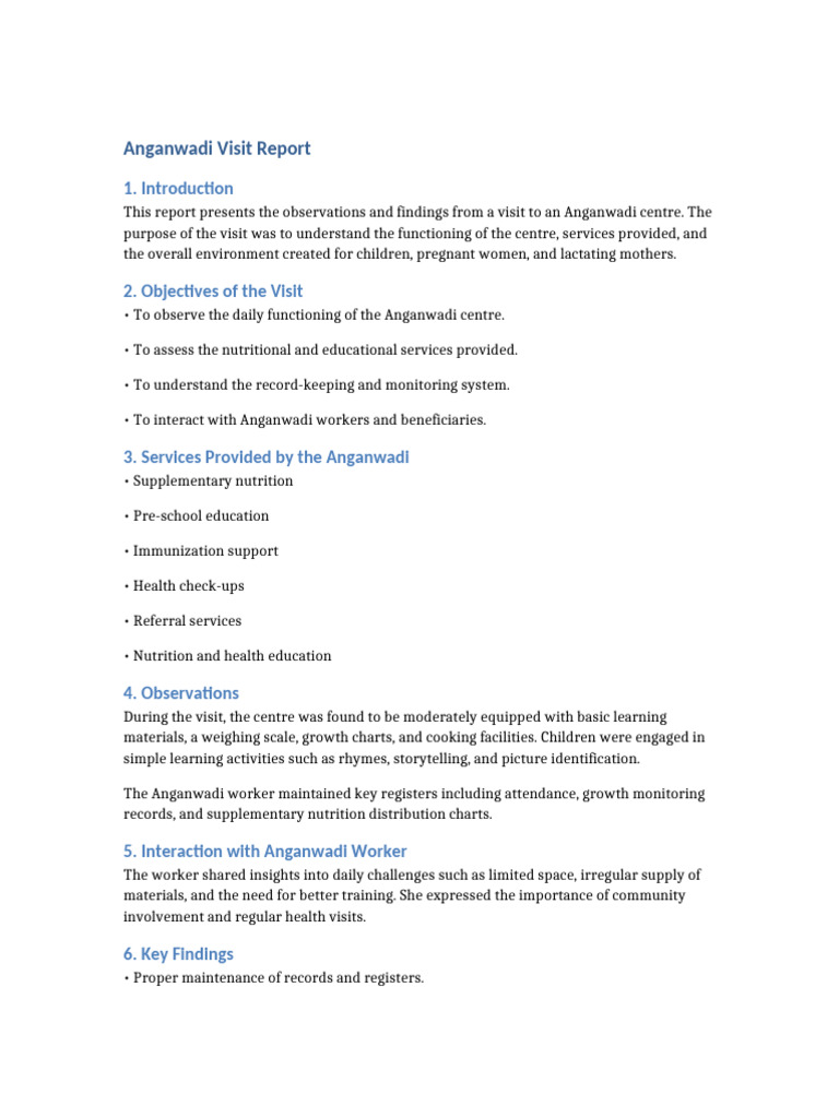 Anganwadi Centre Visit Insights Report | PDF