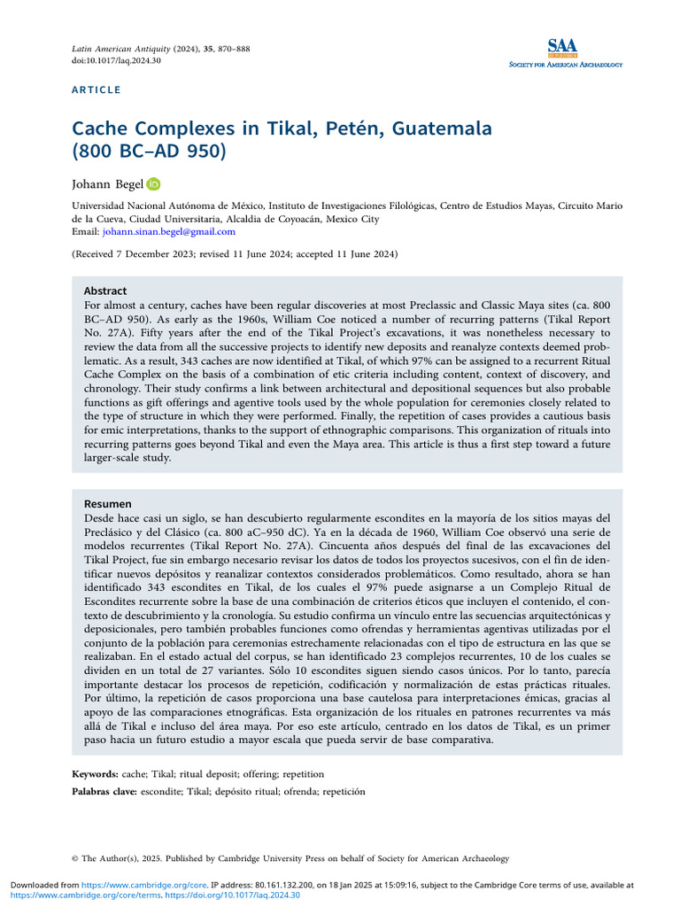 Cache Complexes in Tikal Peten Guatemala 800 BC Ad 950 | PDF | Maya ...