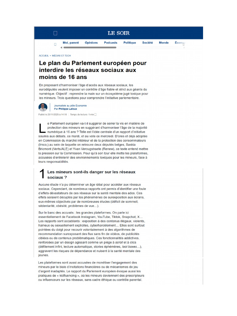 Article Le Soir Plan Parlement Maj Numerique | PDF