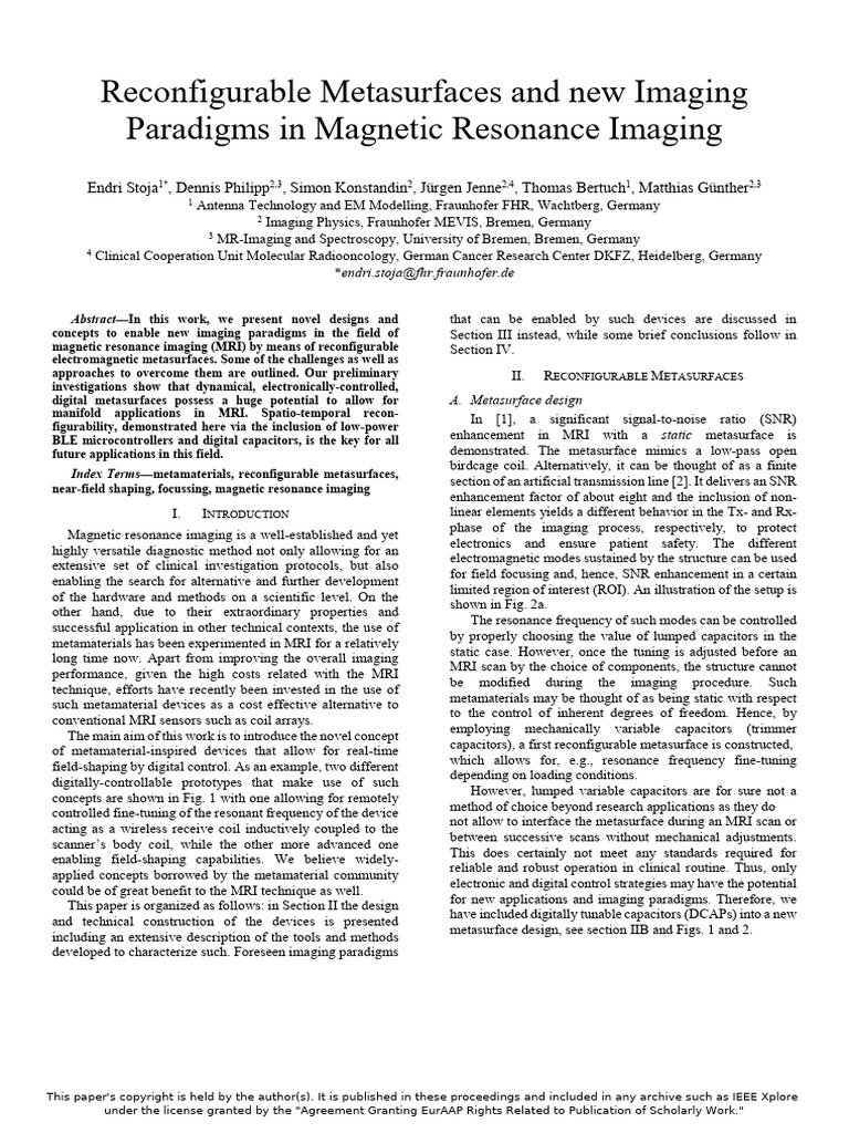 Reconfigurable Metasurfaces and New Imaging Paradigms in Magnetic ...