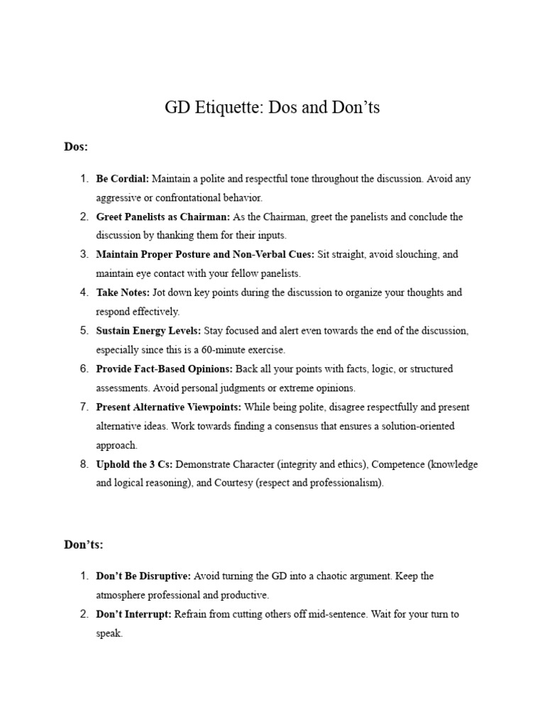 Chairman GD Etiquette | PDF | Psychological Concepts
