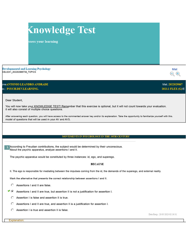 Knowledge Test in Developmental Psychology | PDF | Speech | Word