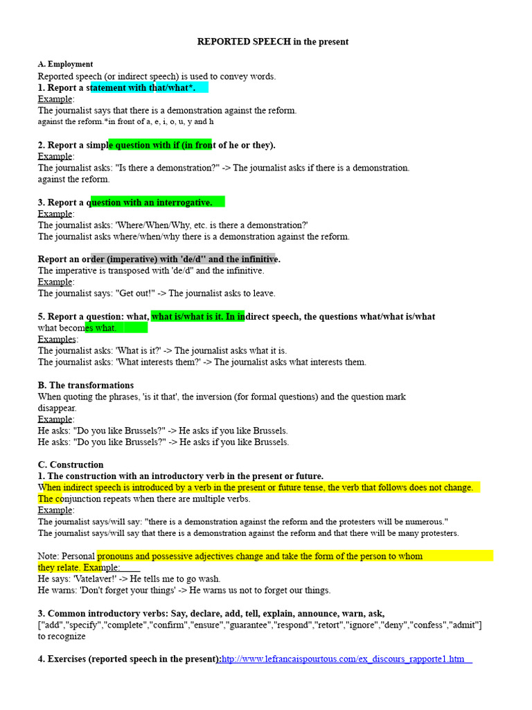 Reported Speech: Present Tense Guide | PDF | Question | Semantics