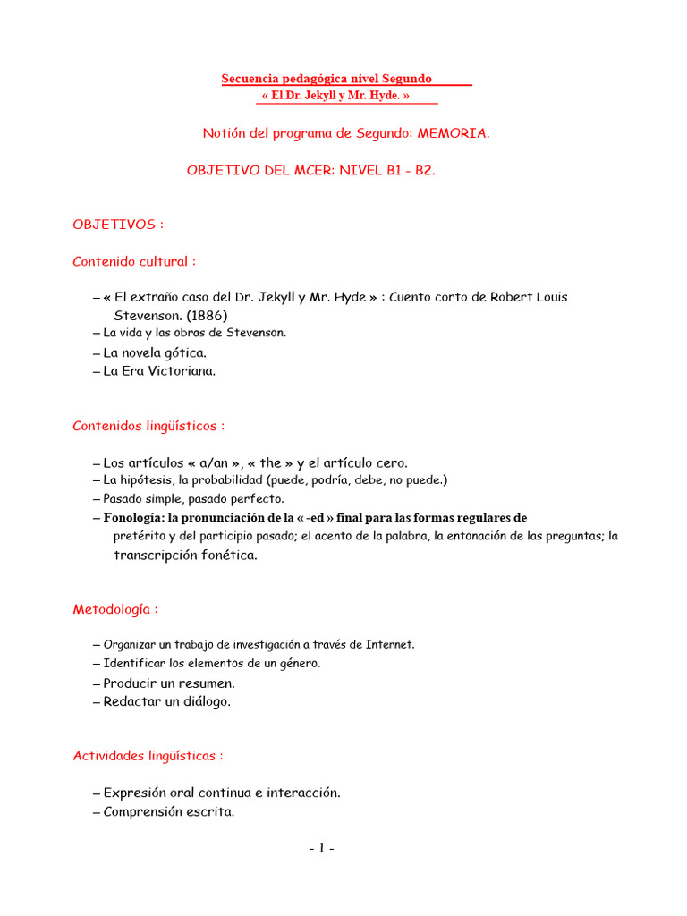 1 - Secuencia Jekyll & Hyde (2º) -Julie CARLOTTI | PDF | Extraño caso ...