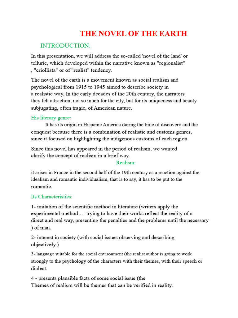 The Earth Novel: Regionalist Literature | PDF | Literary Realism | Novels