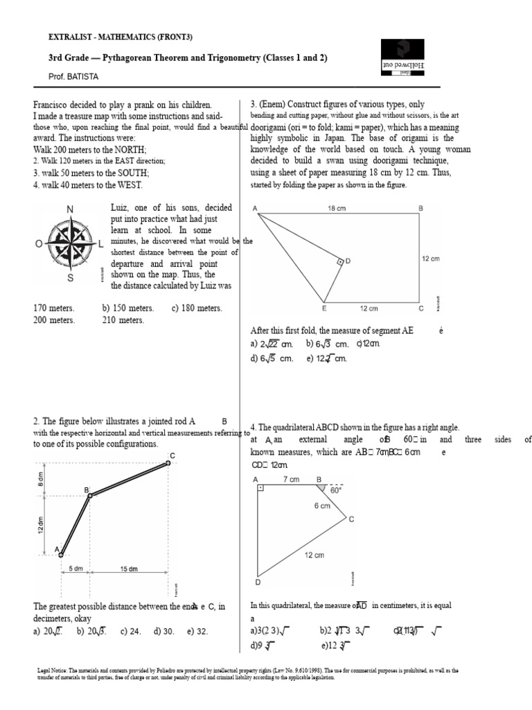 Exercises (Pythagoras and Trigonometry) - With Solutions | PDF ...