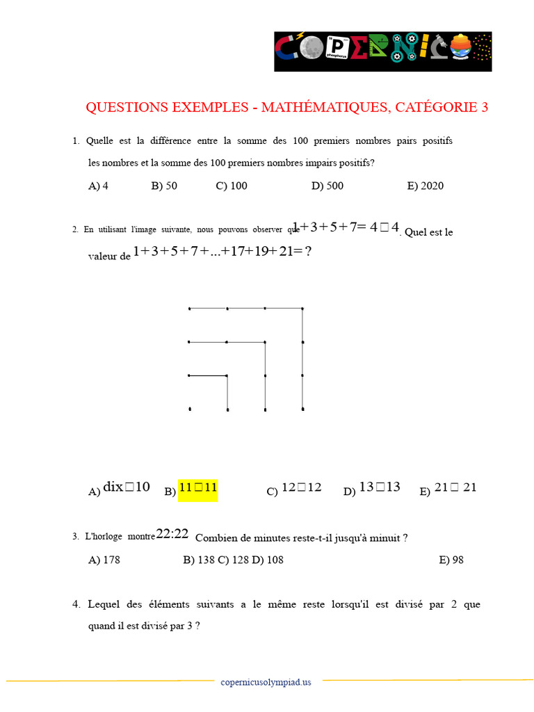 Questions de mathématiques - Catégorie 3 | PDF | Géométrie | Géométrie ...
