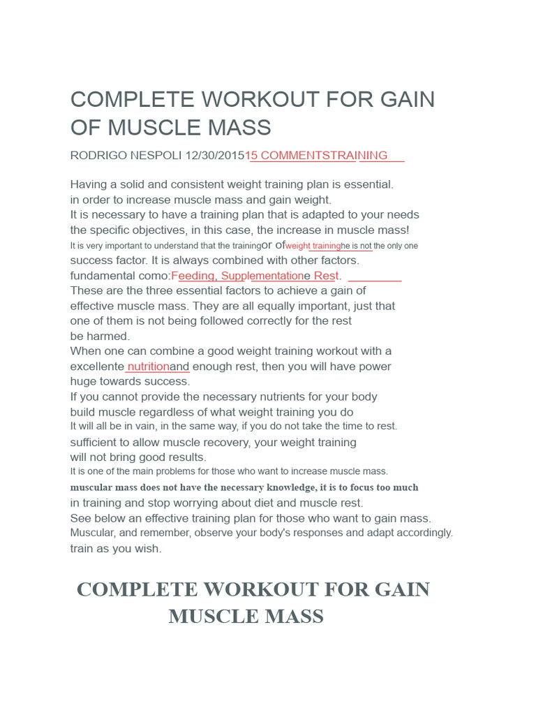 Complete Muscle Gain Workout Plan | PDF | Strength Training