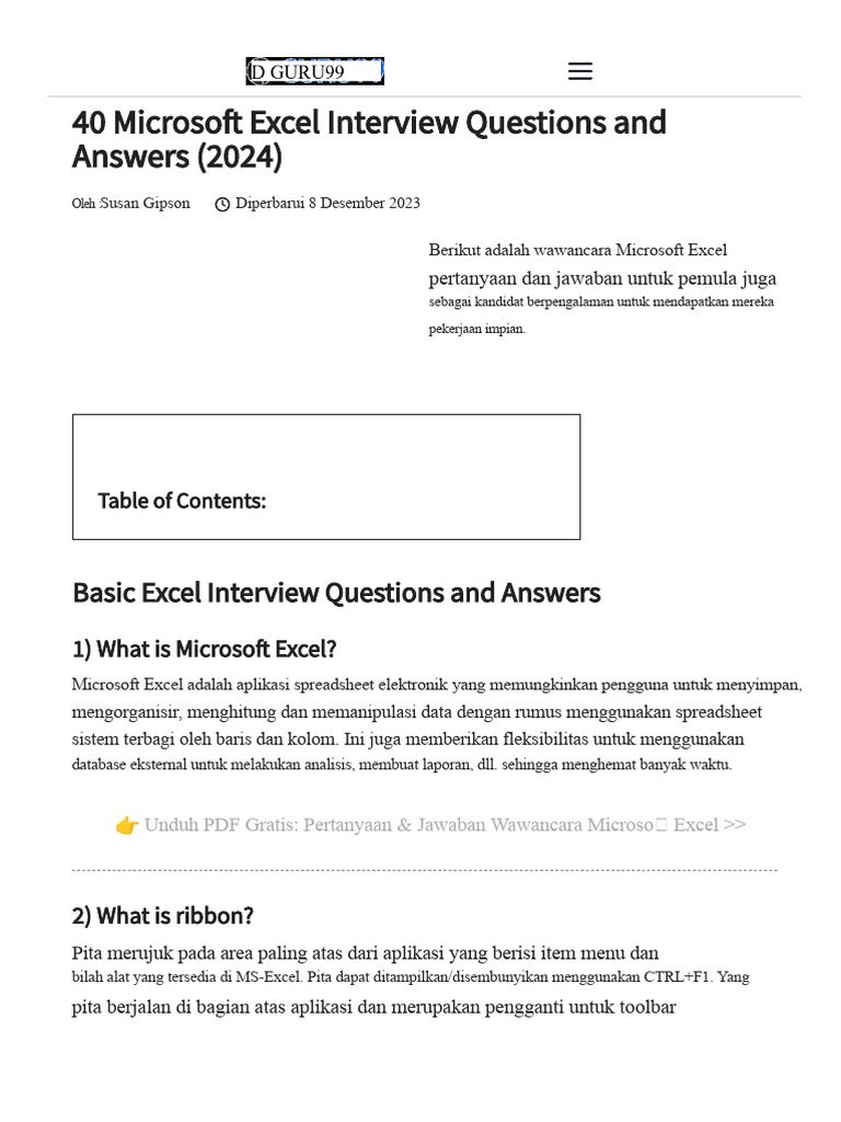 40 Pertanyaan dan Jawaban Wawancara Microsoft Excel (2024) | PDF