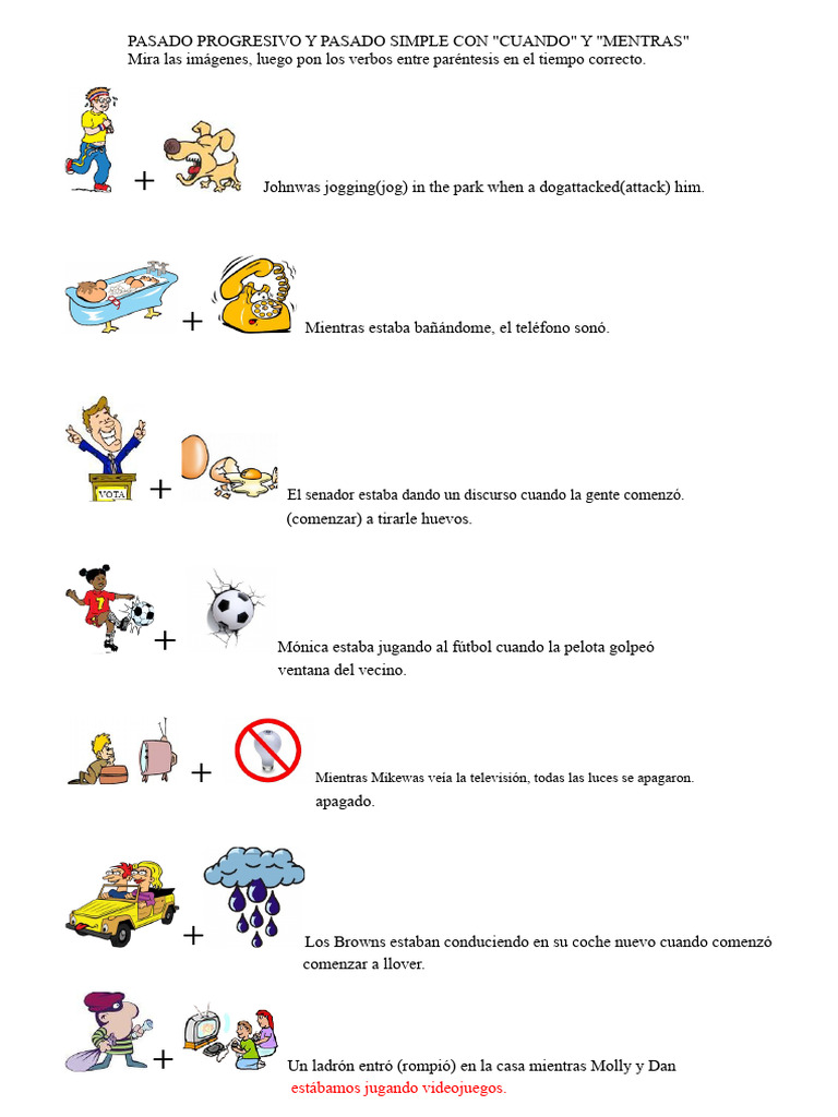 Pasado Progresivo y Pasado Simple. | PDF