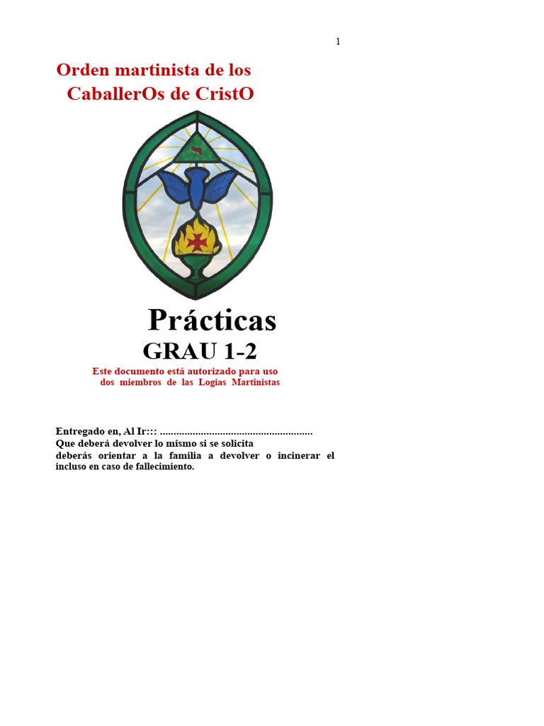 Prácticas de La Orden Martinista de Los Caballeros de Cristo G1 2 | PDF ...