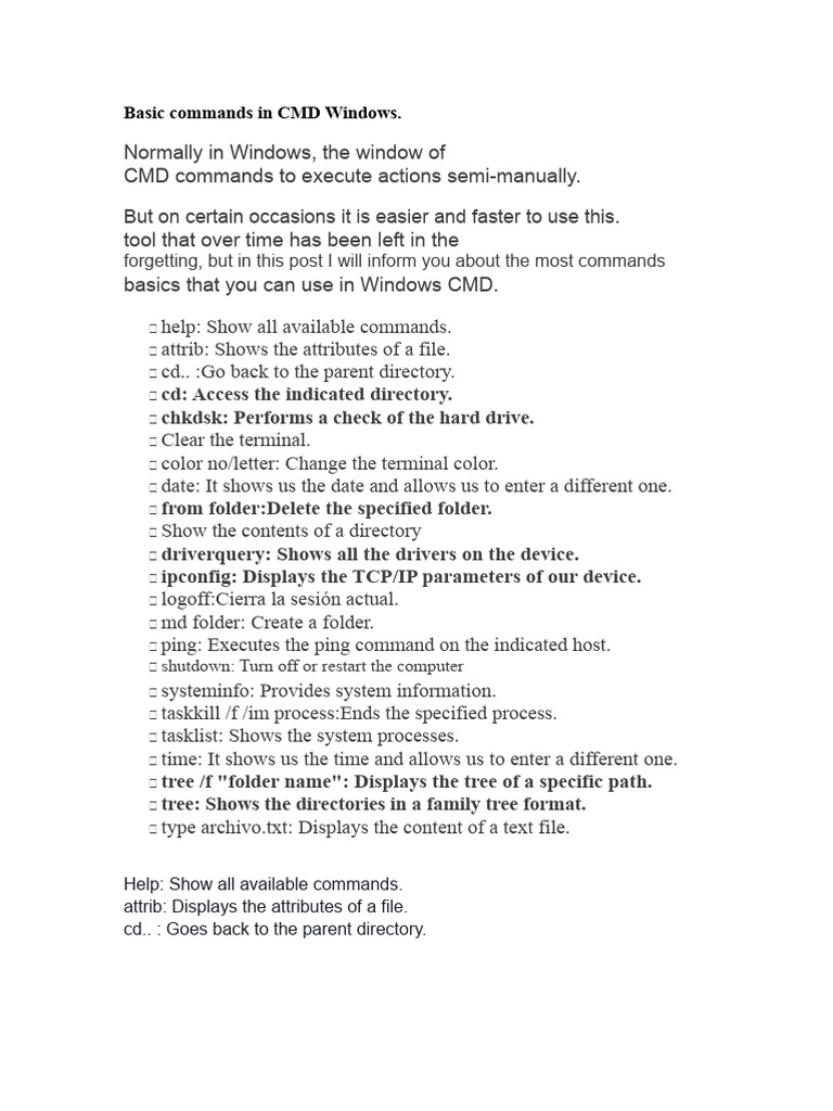 Basic Commands in Windows CMD | PDF | Directory (Computing) | Computer File