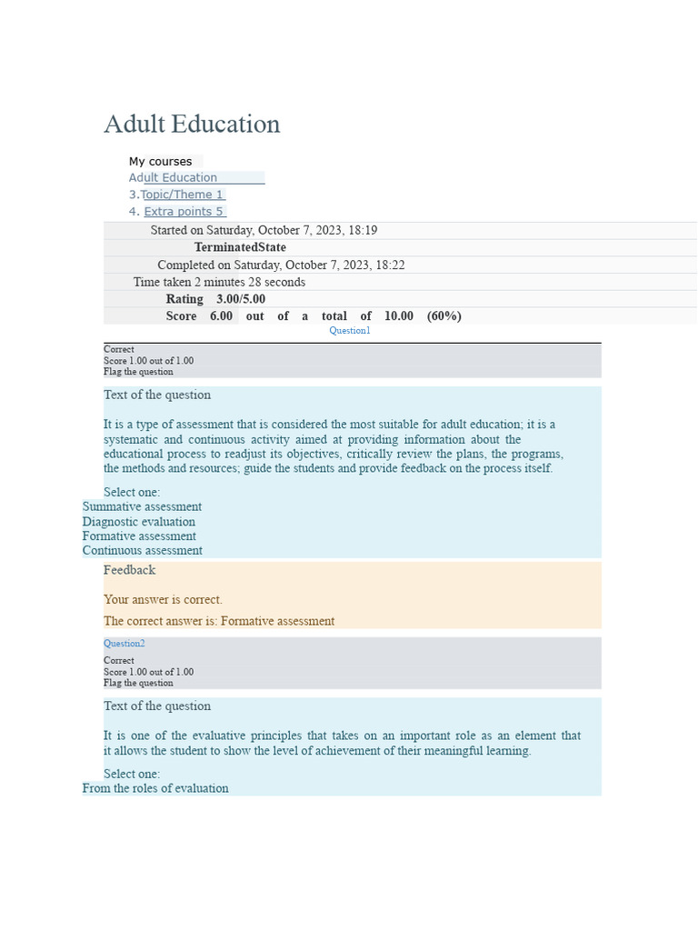 Adult Education Assessment Overview | PDF | Educational Assessment ...