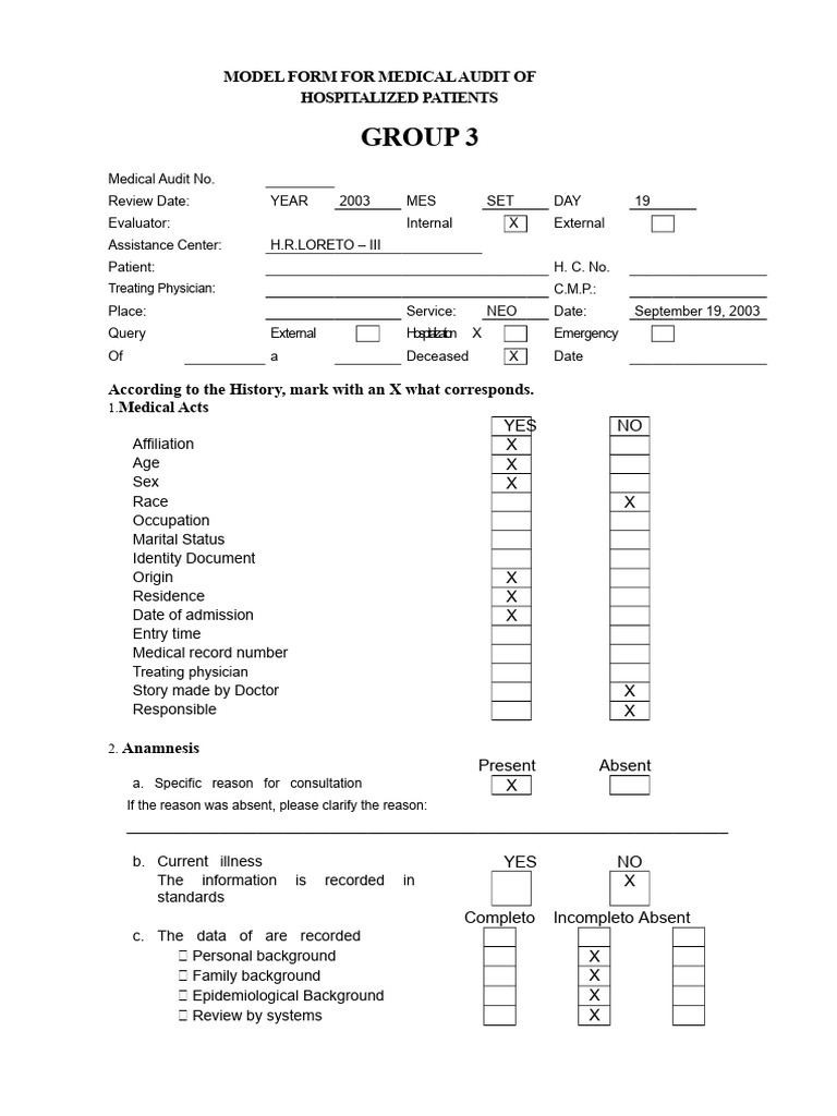 Medical Audit Form for Hospital Patients | PDF | Physical Examination ...