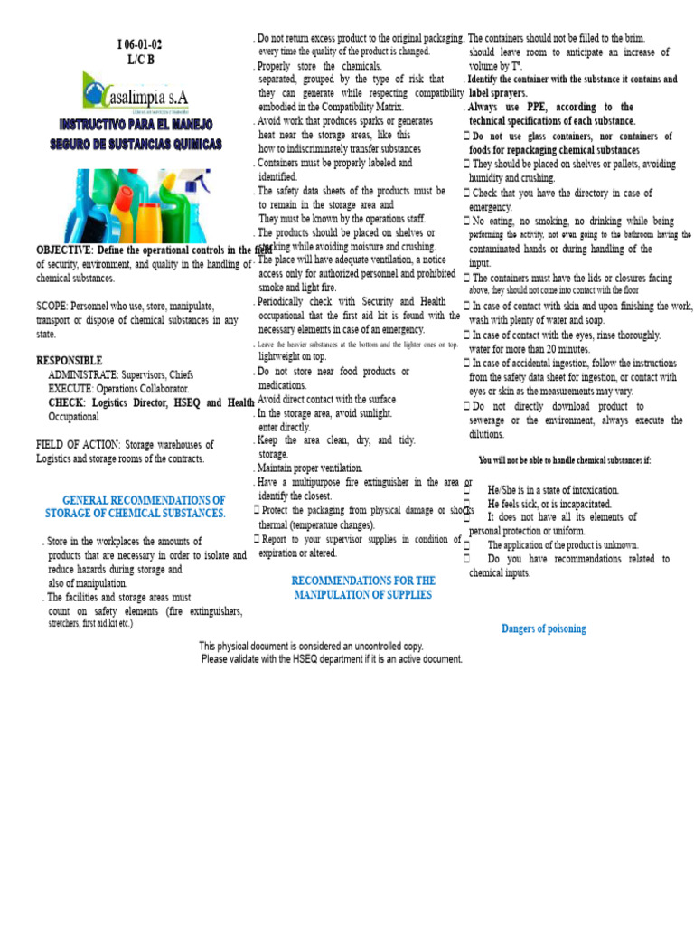 I06-01-02 Instructions For The Safe Handling of Chemical Substances PDF ...