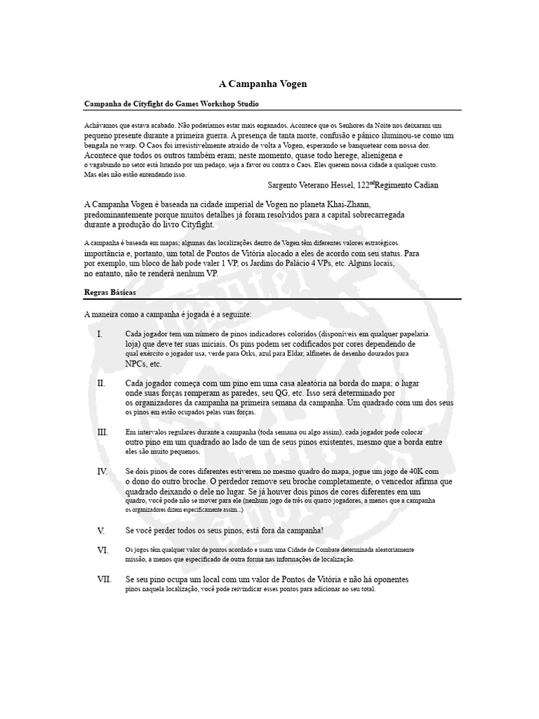Regras Da Campanha Vogen 5 | PDF