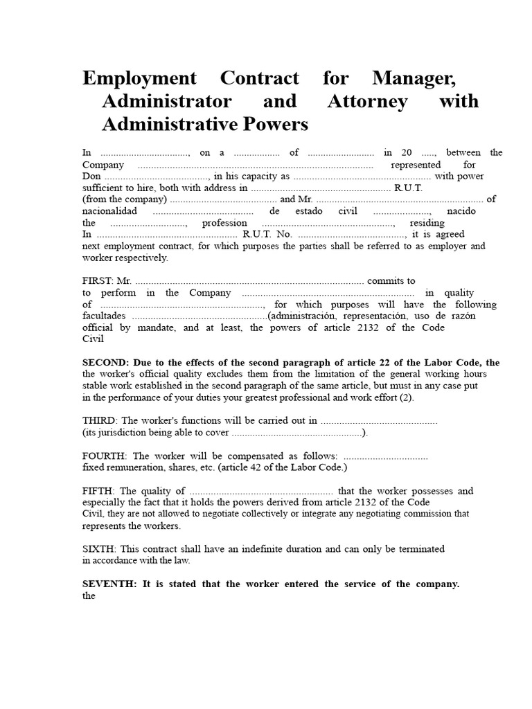 Employment Contract for Manager, Administrator, and Attorney with ...