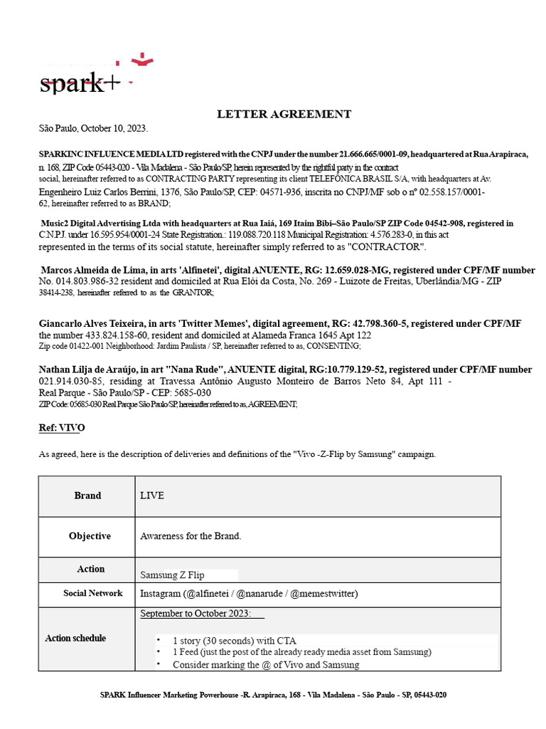 Vivo Samsung Z Flip Campaign Agreement | PDF | Invoice | Damages