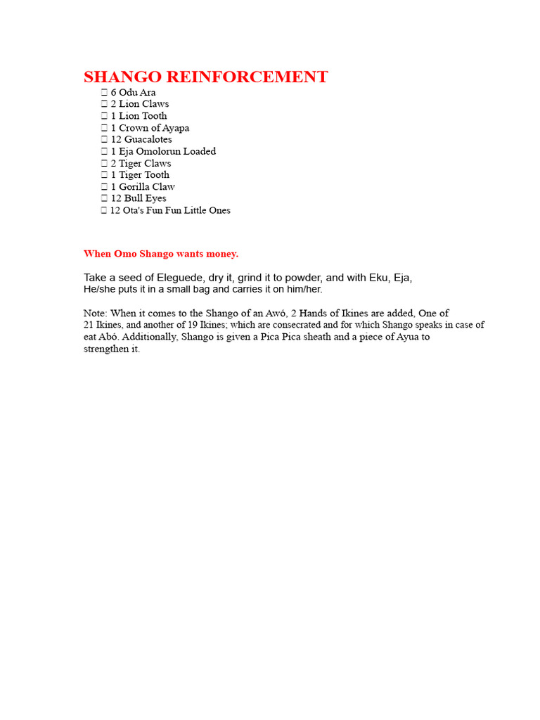 SHANGO REINFORCEMENT.docx | PDF
