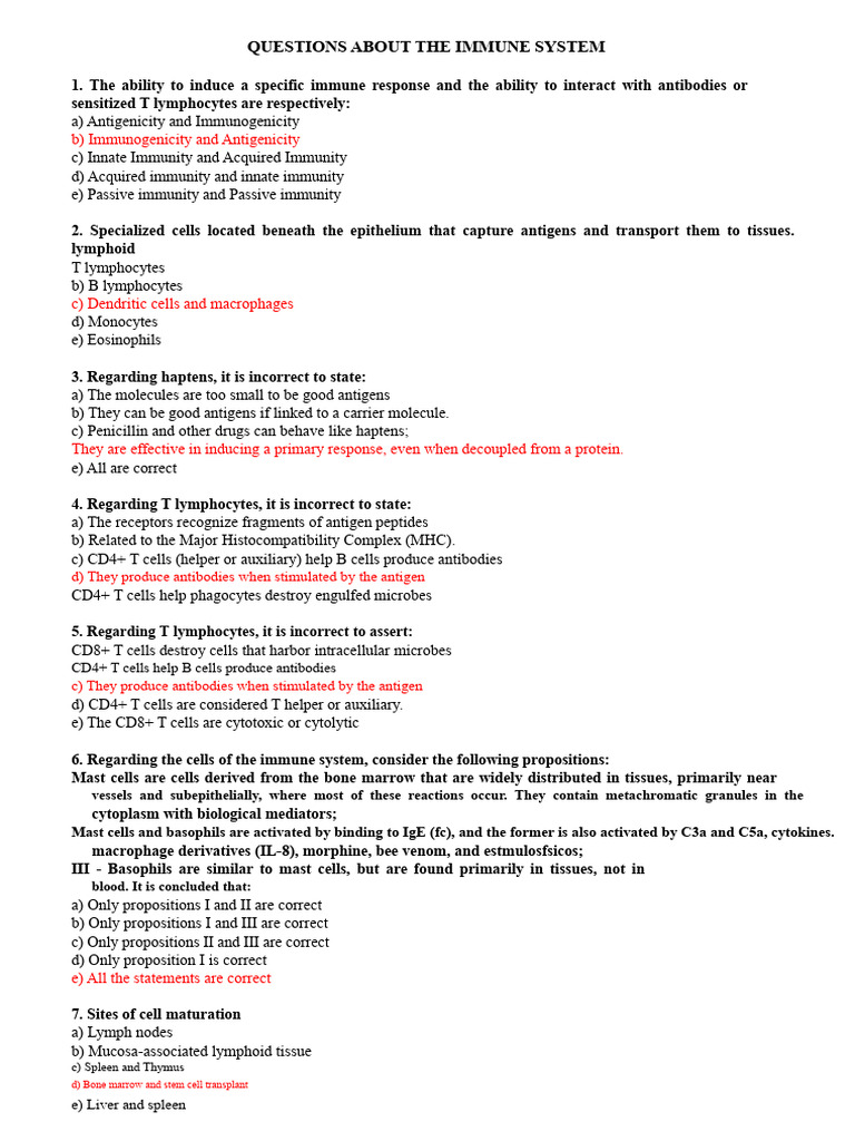 Immune System Questions and Answers | PDF | Immune System | Adaptive ...