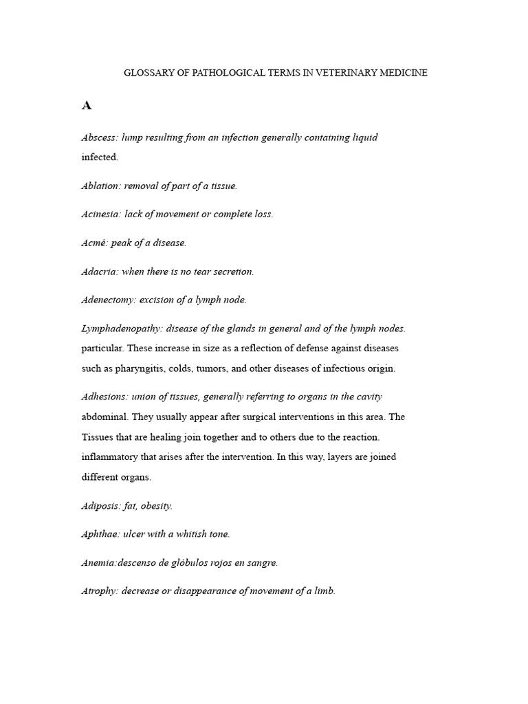 Veterinary Pathological Terms Glossary | PDF | Biopsy | Pathology