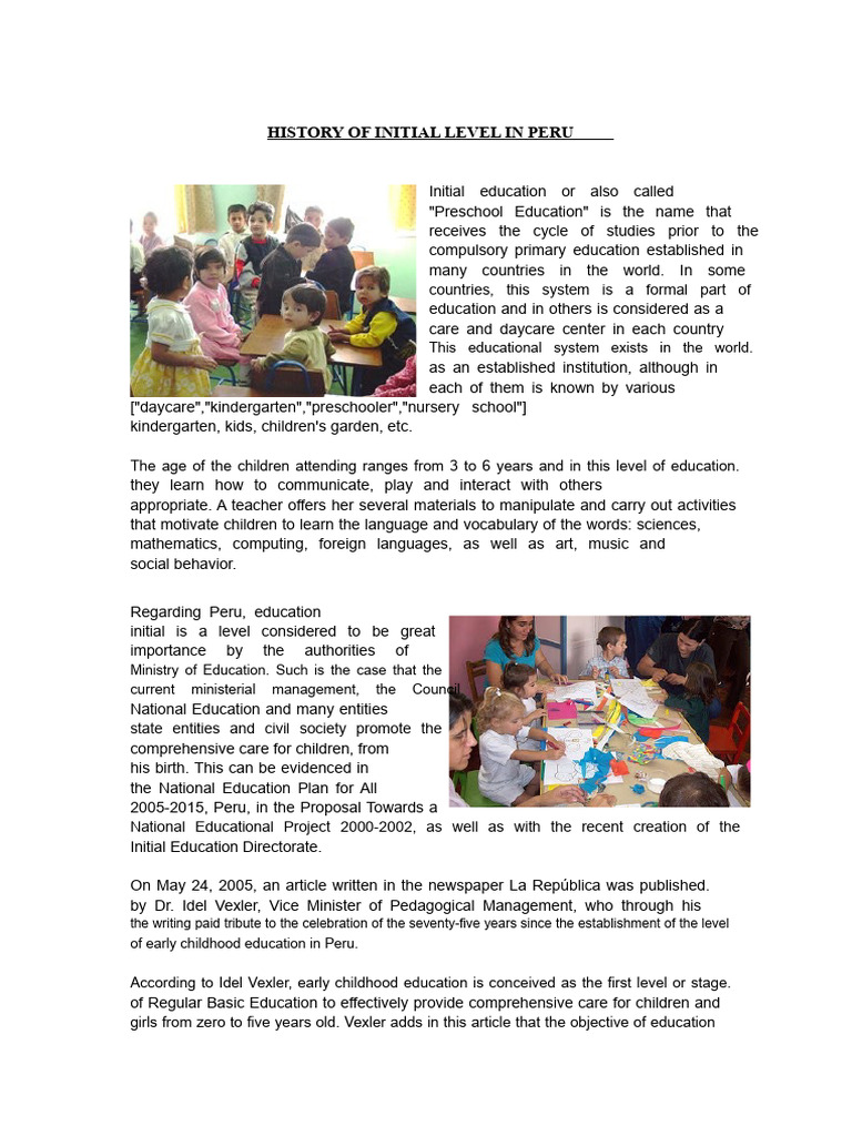 HISTORY OF EARLY CHILDHOOD EDUCATION IN PERU | PDF | Kindergarten ...