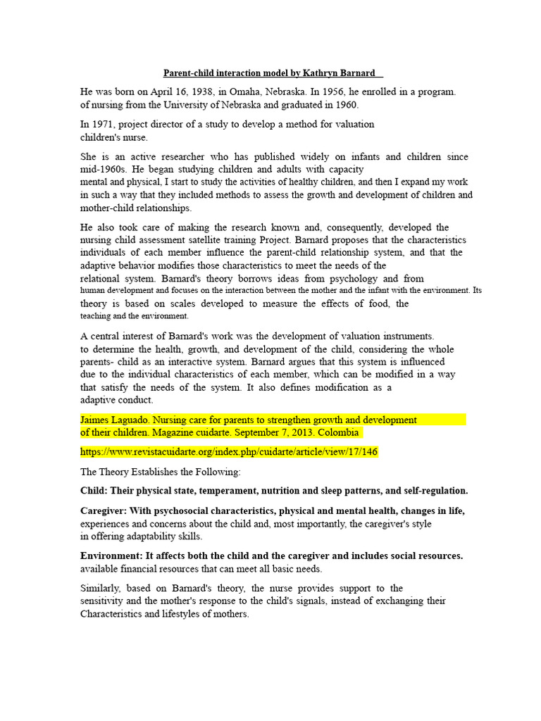Parent-Child Interaction Model by Kathryn Barnard.docx | PDF ...
