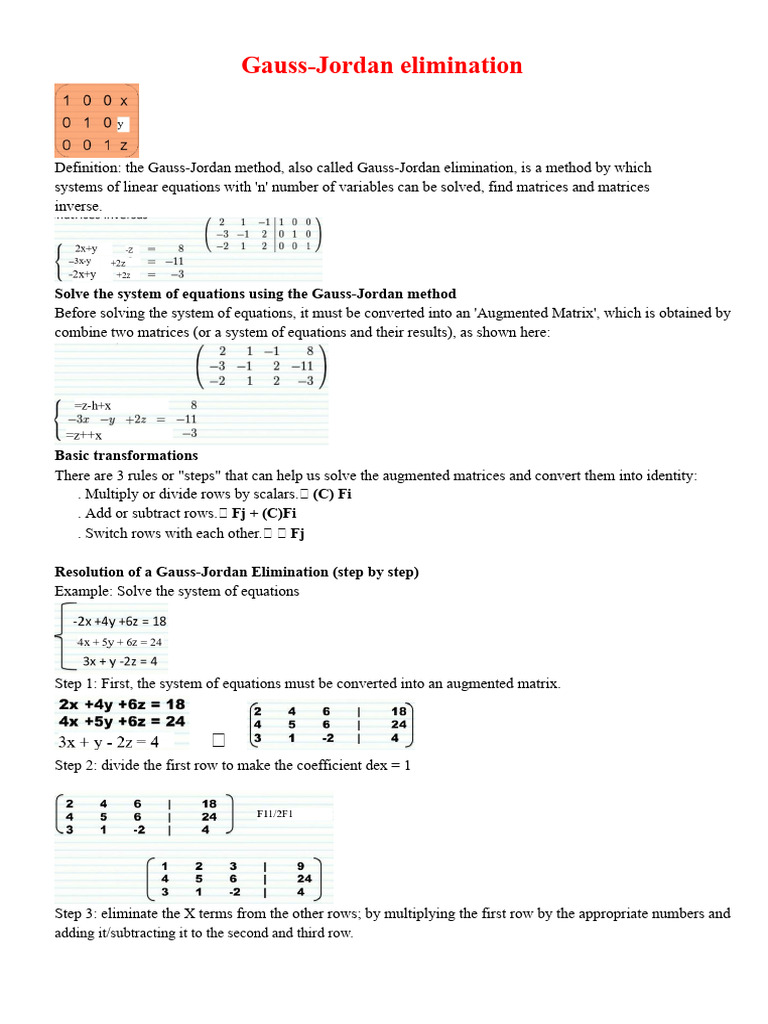 GAUSS-JORDAN METHOD Solution SEL and Inverse.pdf | PDF | Matrix ...