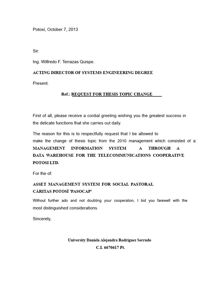 Thesis Topic Change Request Letter | PDF
