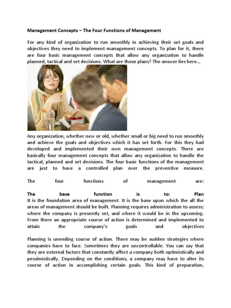 Management Concepts - The Four Functions of Management | PDF ...