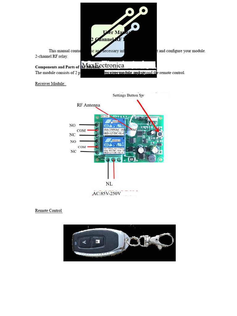 2-Channel RF Relay Module Guide | PDF | Relay | Power (Physics)