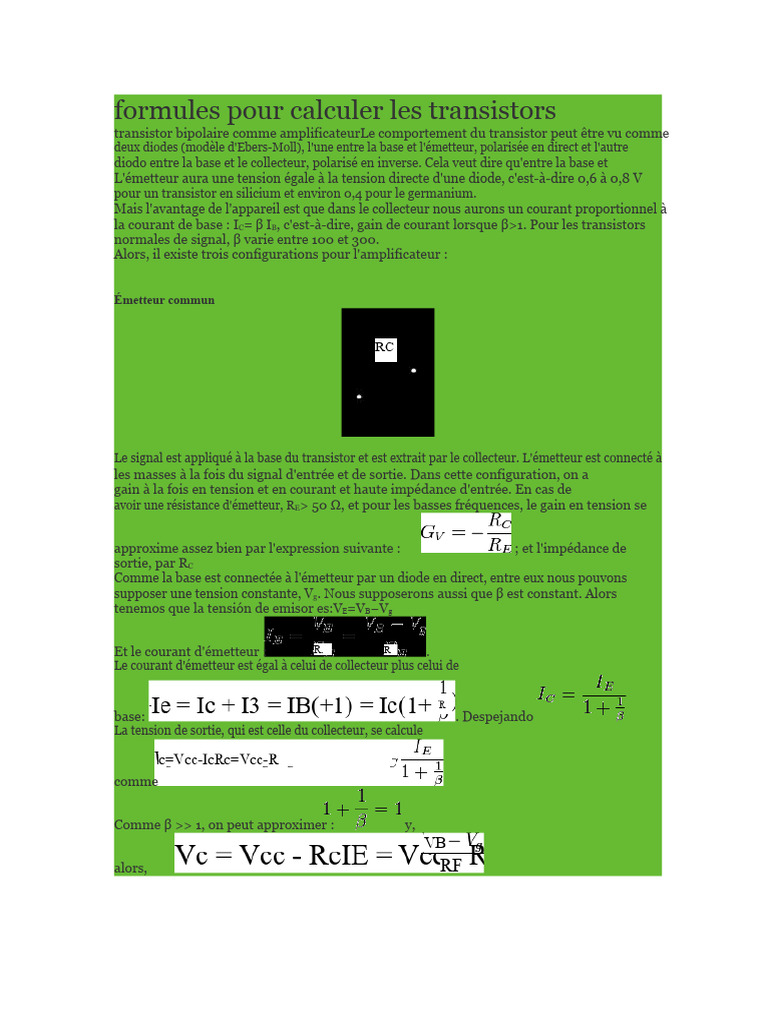 formules pour calculer des transistors.docx | PDF | Transistor ...