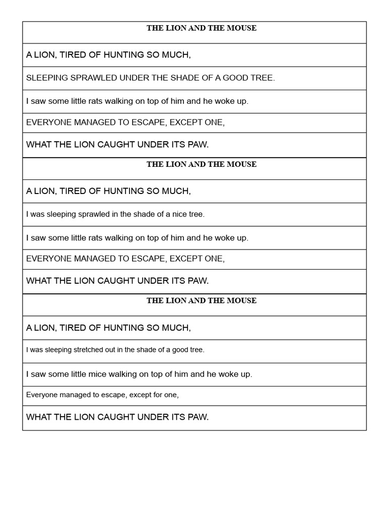 The Lion and The Mouse Sliced Text Lêda | PDF