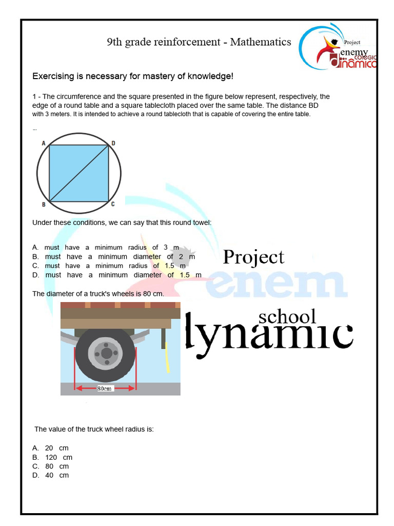 Reinforcement 9th Grade - Circle and Circumference 2018 | PDF | Circle ...