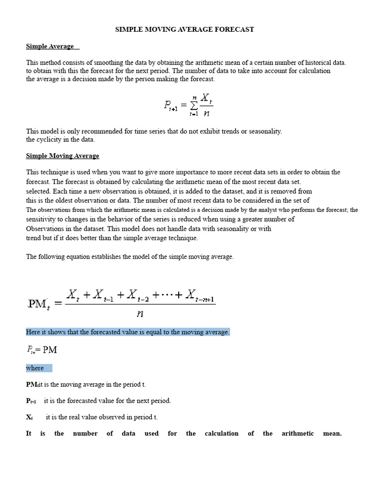 FORECASTING EXERCISES SIMPLE AVERAGE, WEIGHTED AND EXPONENTIAL ...