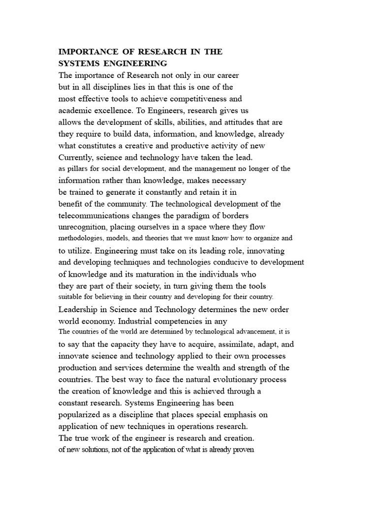 Importance of Research in Systems Engineering | PDF | Science | Systems ...