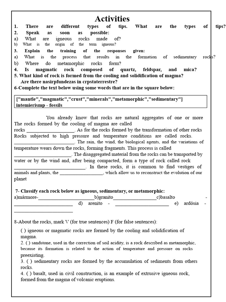 6th Grade Activities Rocks | PDF | Rock (Geology) | Igneous Rock