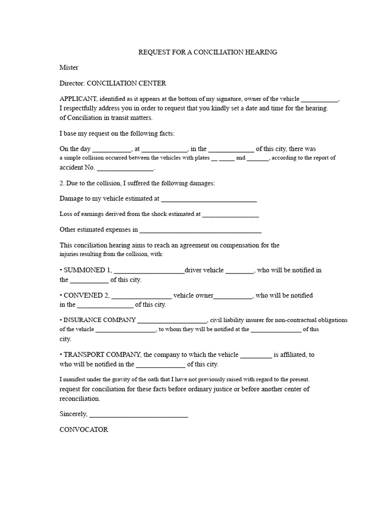 Request For A Mediation Hearing Traffic Accident | PDF | Traffic ...