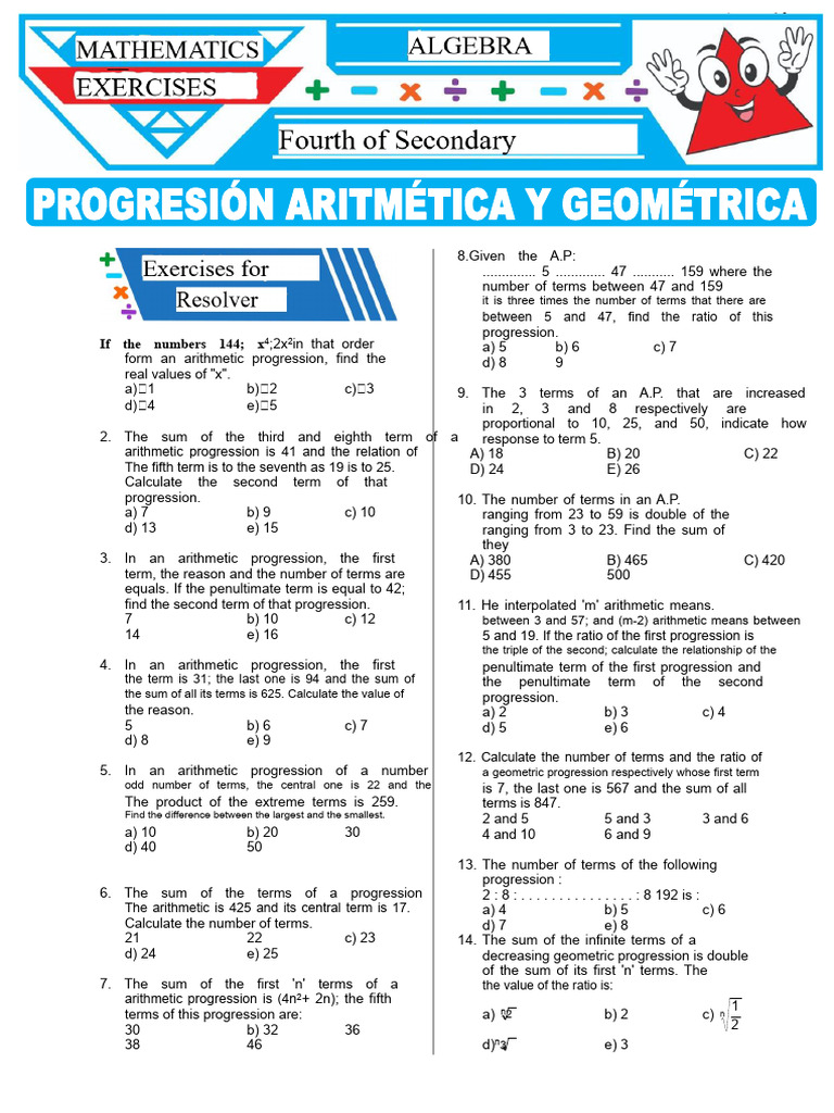 Arithmetic and Geometric Progression for Fourth Grade of Secondary ...