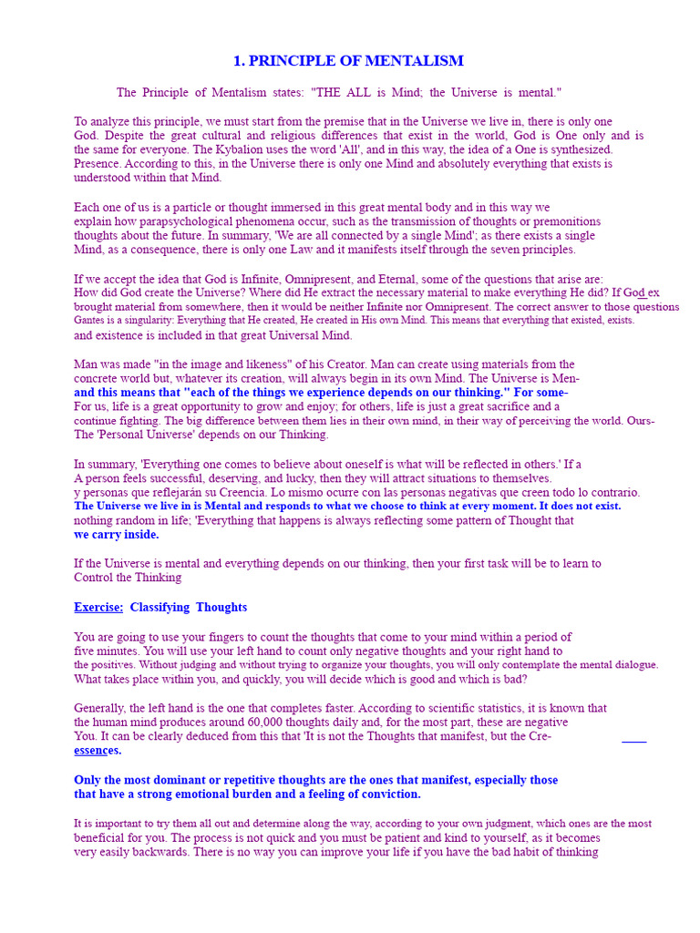 Principles of Mentalism (Horacio M. Valsecia) | PDF | Thought | Mind