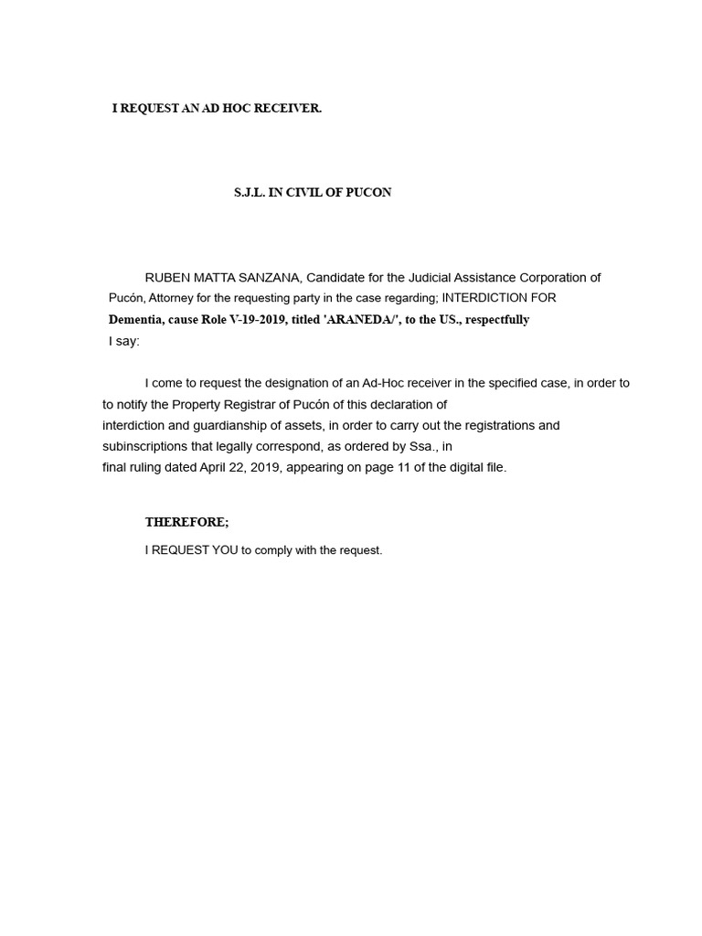 Written Request for Ad Hoc Receiver | PDF